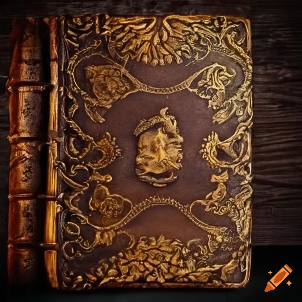 Journal cover with fantasy magical medieval old antique grimoire design ...