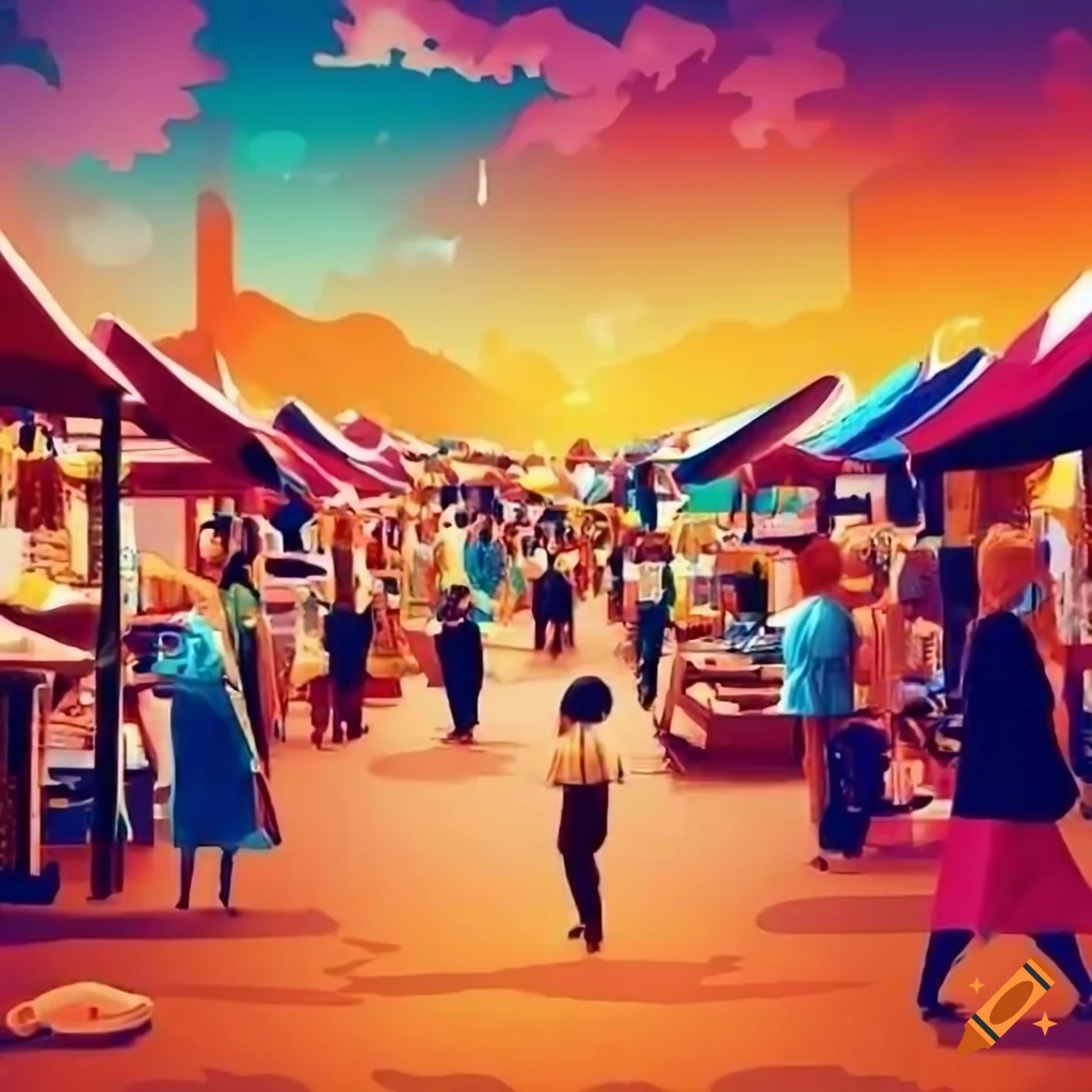 Vibrant and diverse marketplace representing various cultures and ...