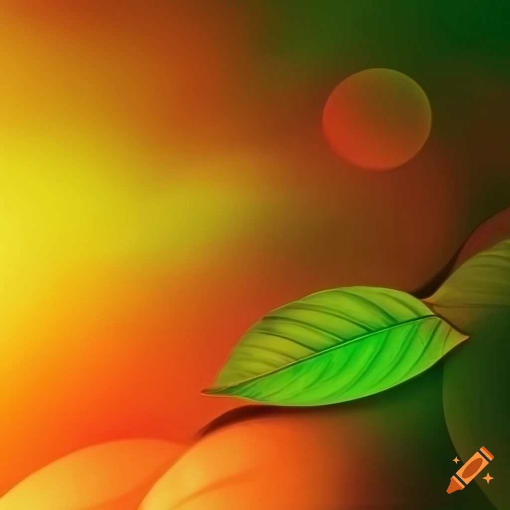 Abstract wallpaper of orange and green light leaves on Craiyon