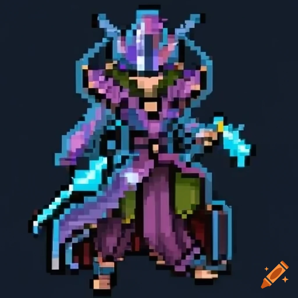 Pixel art of an epic robed dark magician on Craiyon