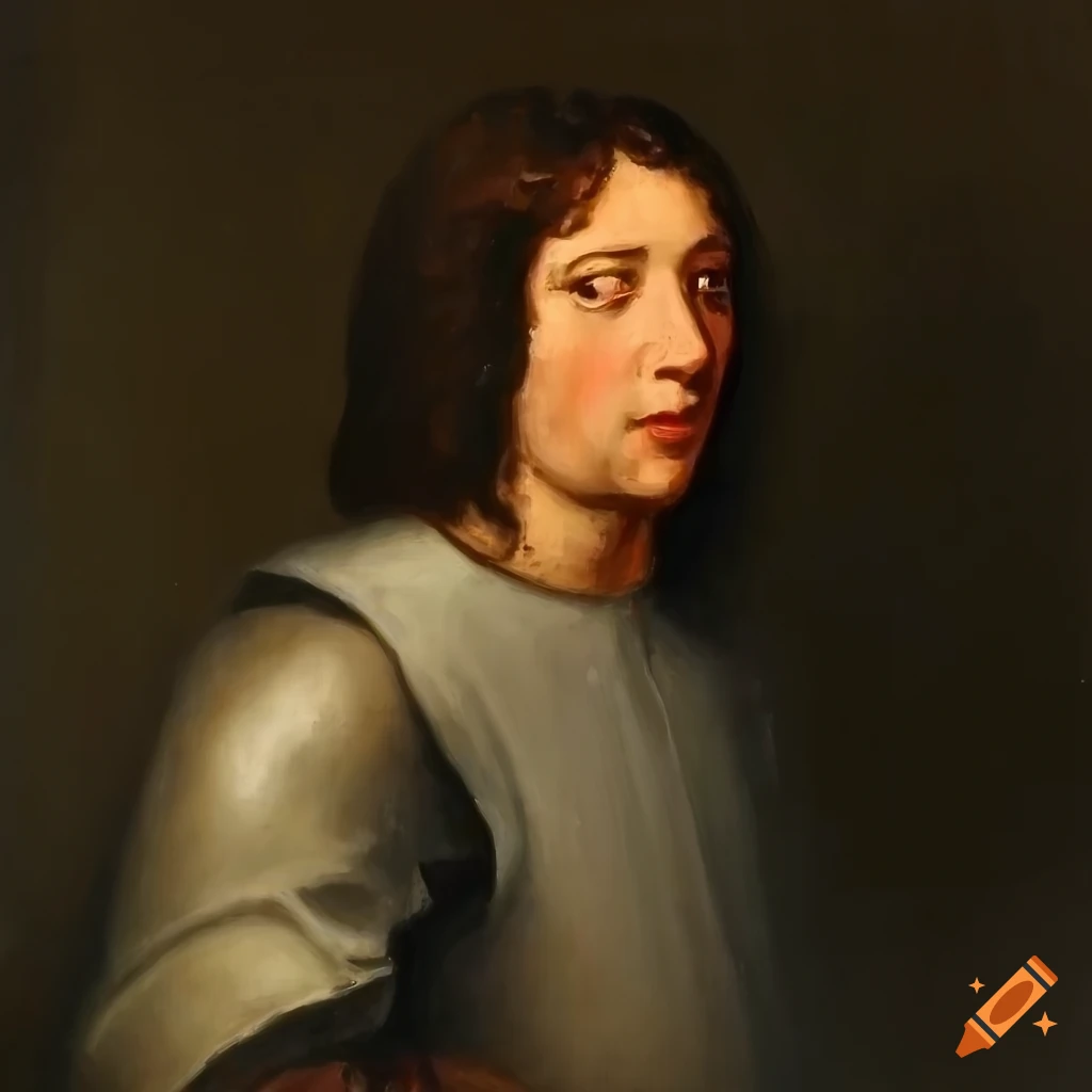 Oil painting of a medieval nobleman in a grey tabard on Craiyon