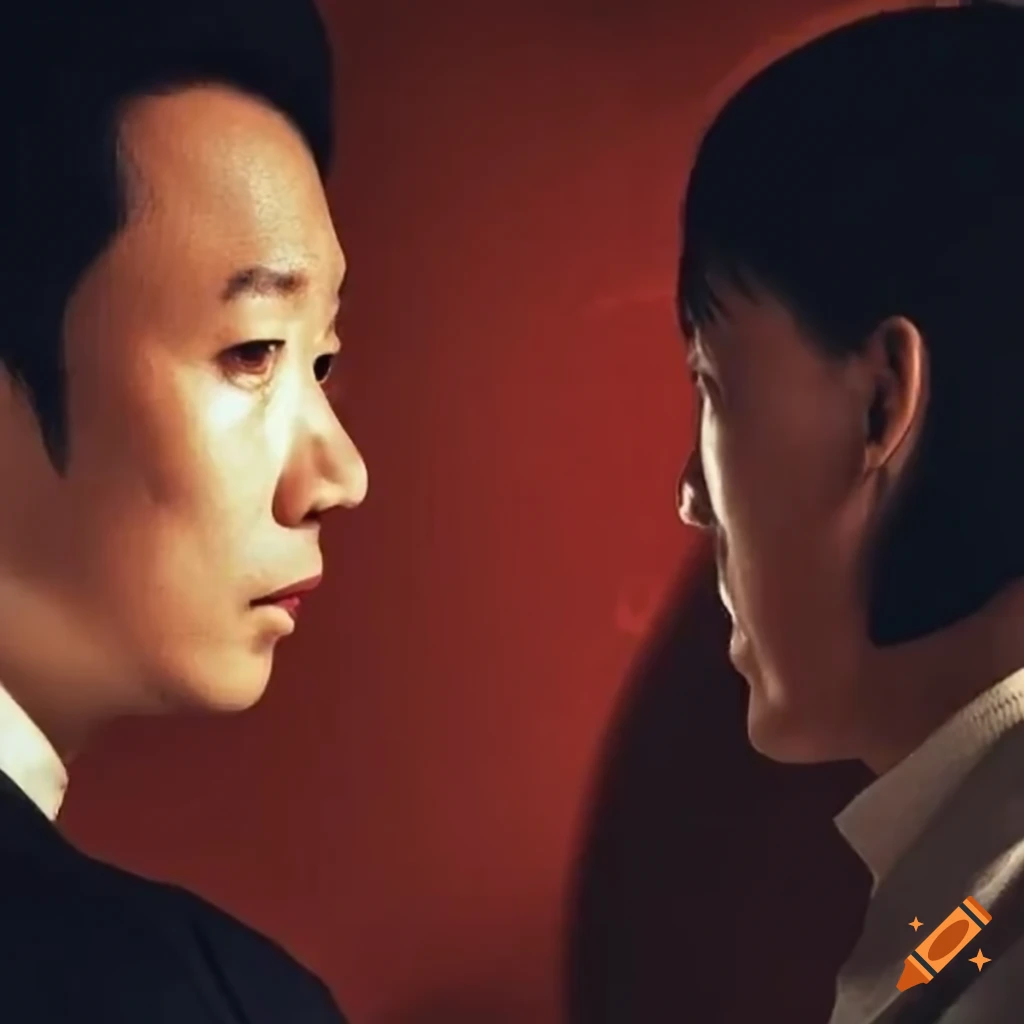 Movie poster with japanese and chinese men facing each other on Craiyon