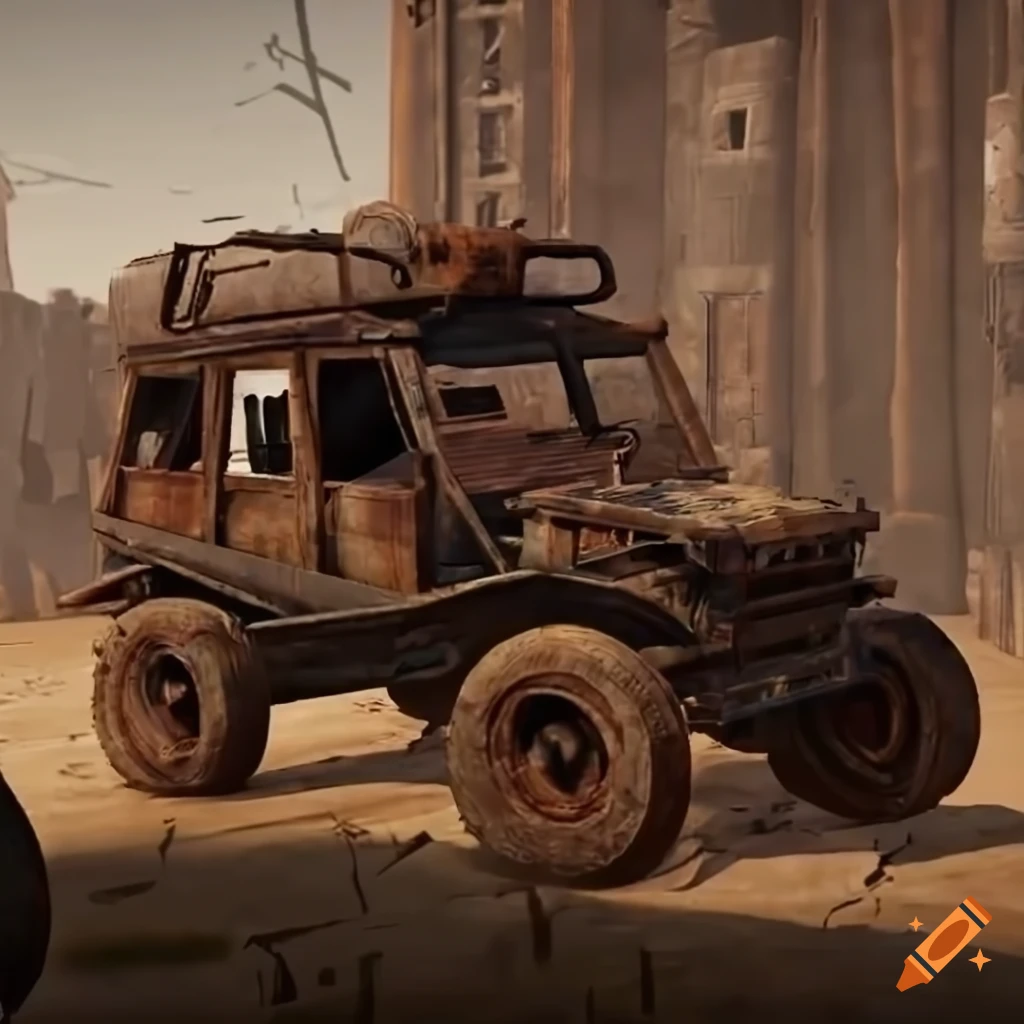 Rust suv in a post-apocalyptic 3d game setting on Craiyon
