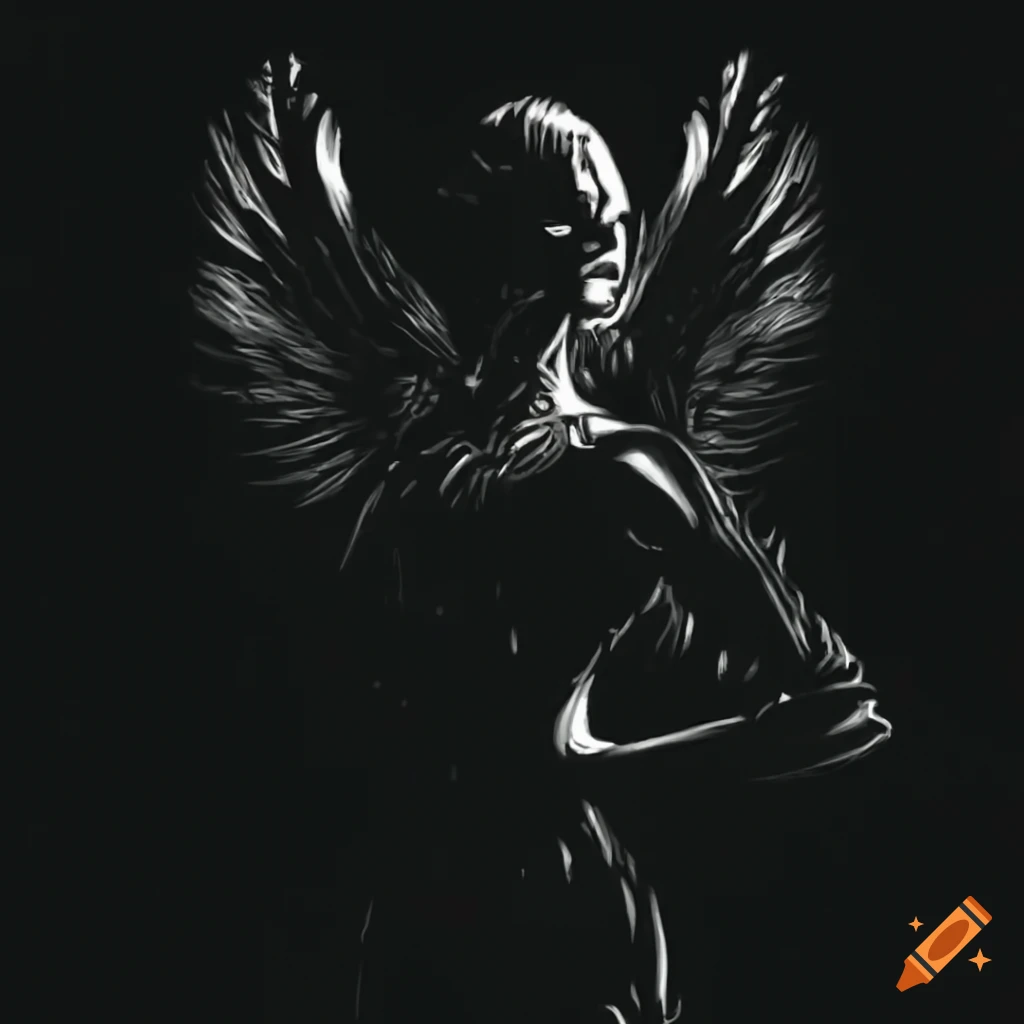 Dark Angel depicted in high contrast black and white with textural ...