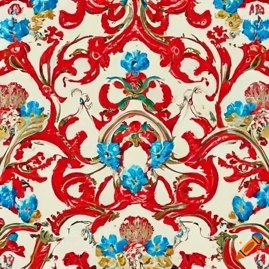 Intricate and funky rococo floral pattern in oil painting on Craiyon