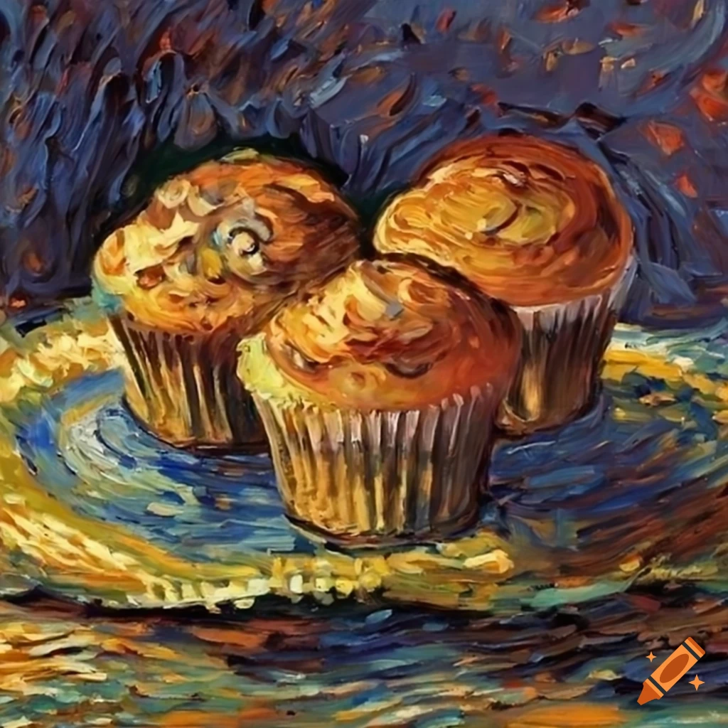 Van gogh style oil painting of muffins on Craiyon
