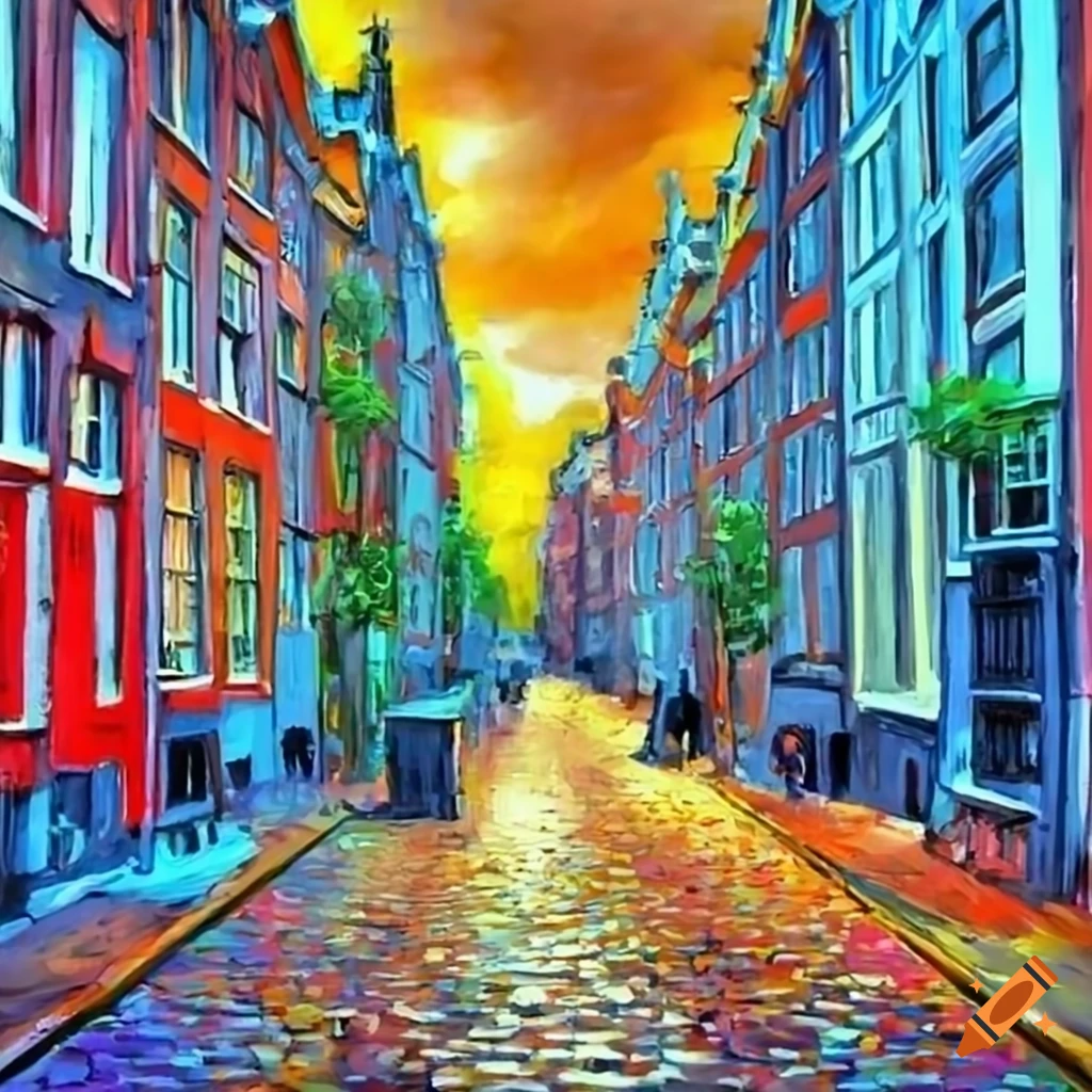 Colorful painting of amsterdam cityscape on Craiyon
