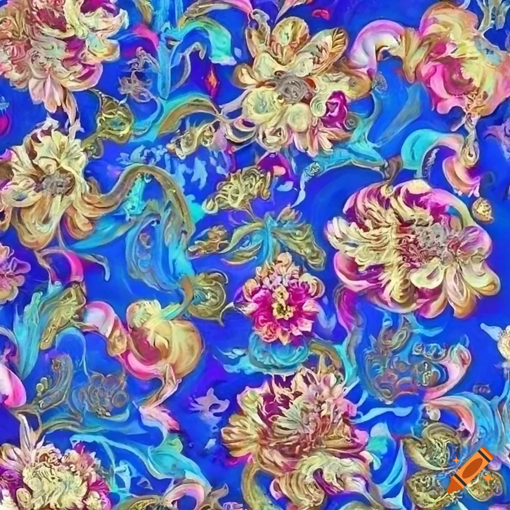 Iridescent funky rococo floral pattern in intricate design on Craiyon