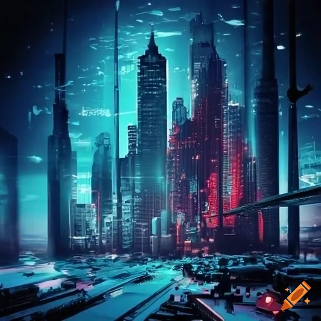 Cyber city with explosion on Craiyon