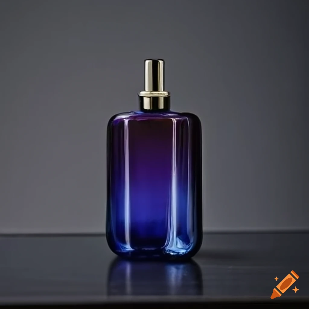 Indigo glass perfume bottle with rounded edges turning black on Craiyon