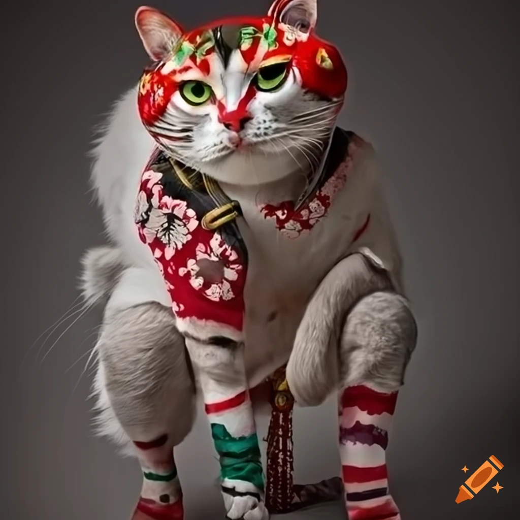 Crazy japanese kabuki cat in an apocalyptic setting on Craiyon