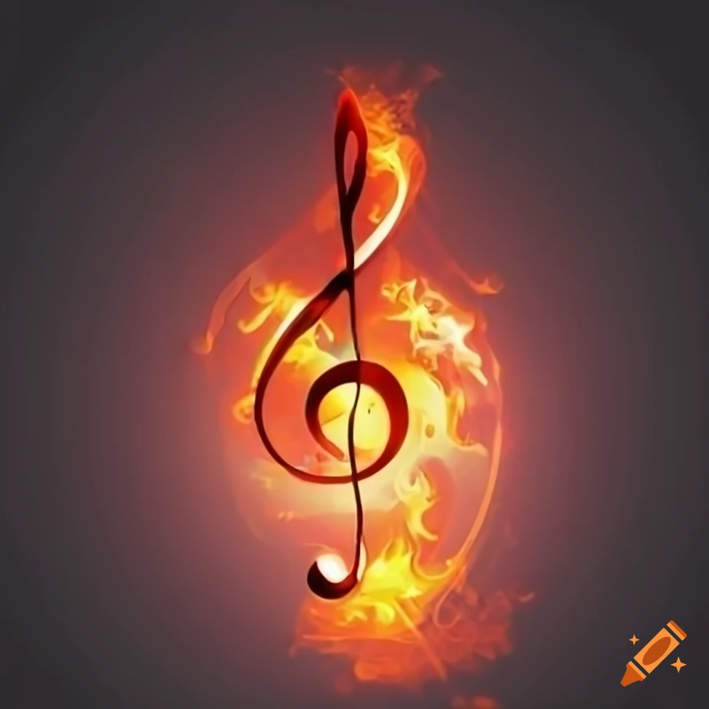 Treble clef formed by ocean wave and fire with no background on Craiyon