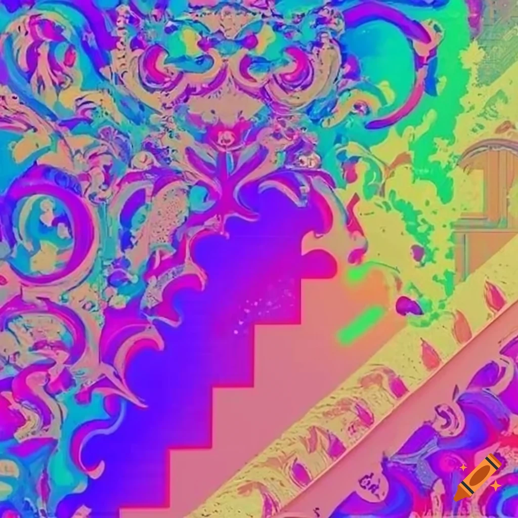 Pastel rainbow glitch pattern tech rococo tapestry on Craiyon