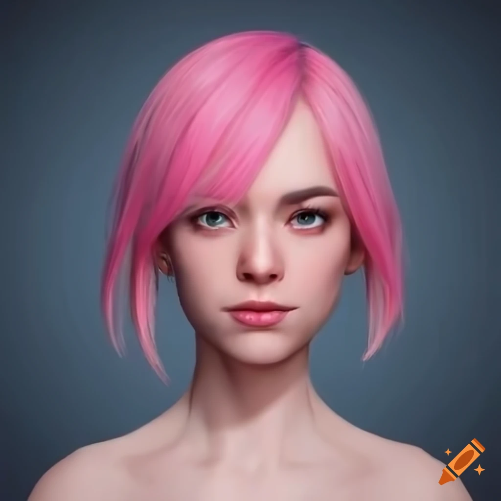 Beautiful female head with pink hair suitable for video game on Craiyon