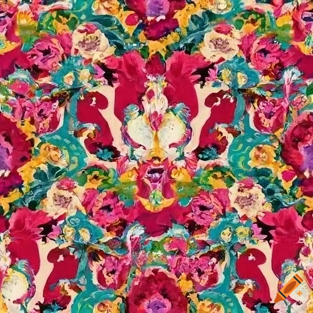Intricate floral rococo pattern in a funky style on Craiyon