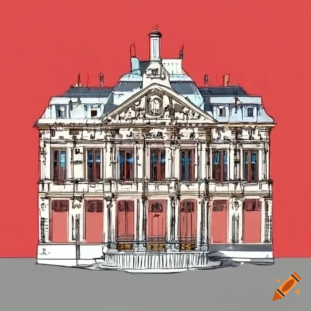 Haussmannian building front elevation outline on Craiyon