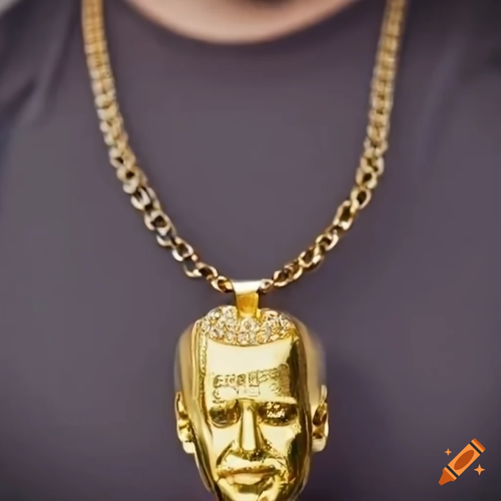 Vivek wearing a thick gold rap necklace with the golden head of joe ...
