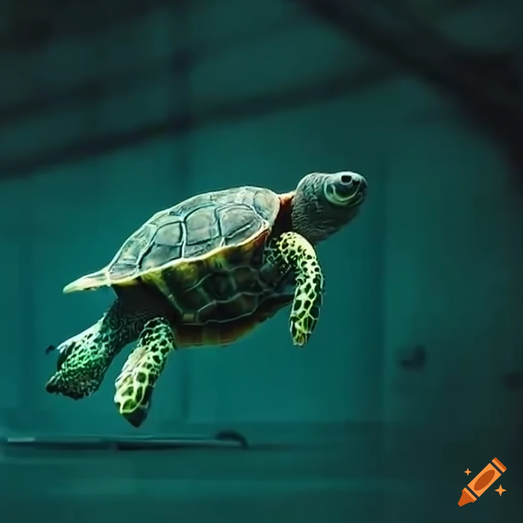 Turtle performing a skateboard trick in the jungle on Craiyon