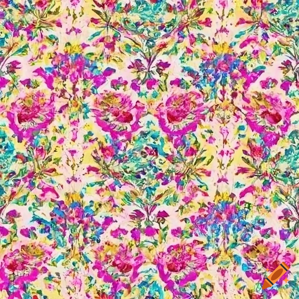 Rainbow pastel funky rococo intricate floral pattern in oil painting on ...