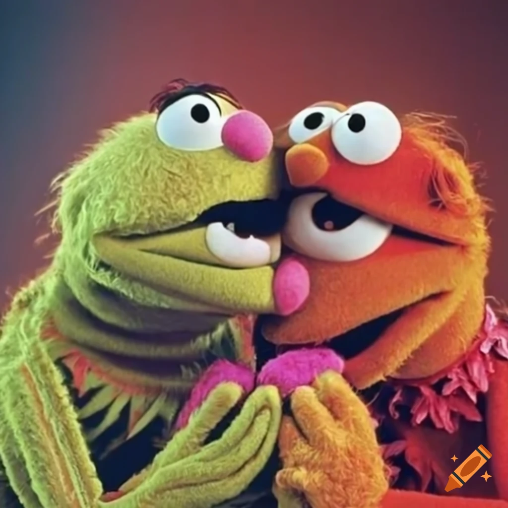 Colorful muppets kissing in a 70s inspired scene on Craiyon