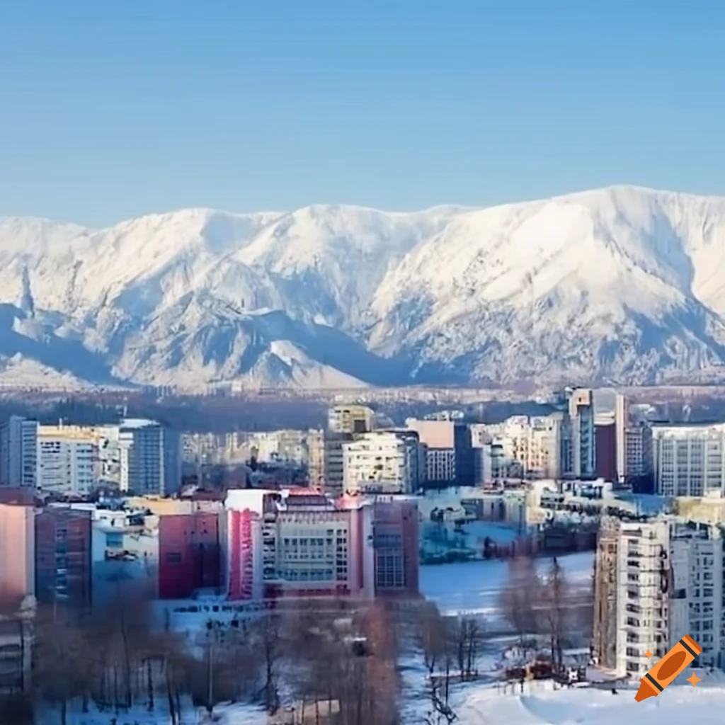 Snowy mountains in the city of almaty on Craiyon