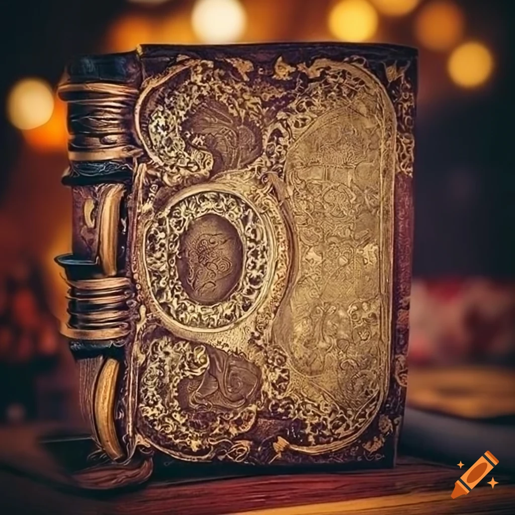 Fantasy magical medieval old antique grimoire design on a journal cover on Craiyon