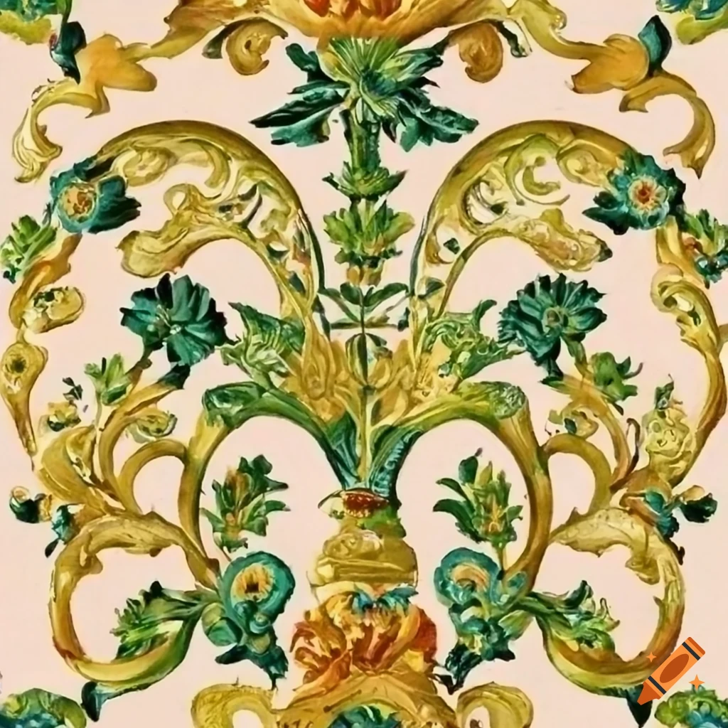 Intricate floral rococo pattern in a funky style on Craiyon