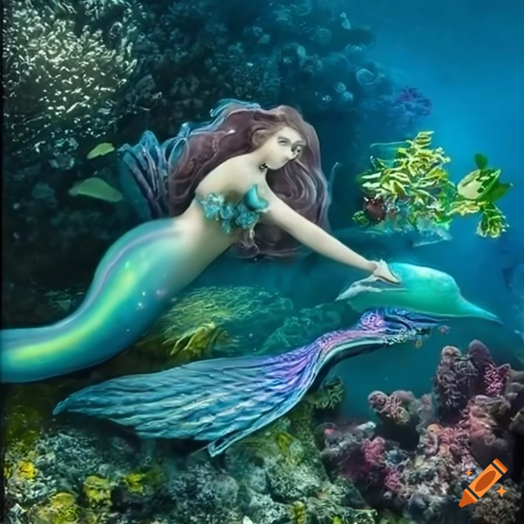 Two mermaid goddesses overseeing an enchanting realm on Craiyon