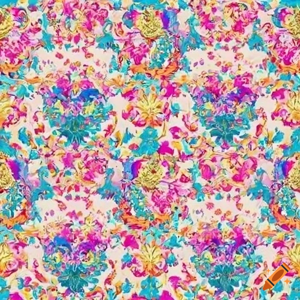 Colorful floral pattern in pastel colors, rococo style, oil painting on ...