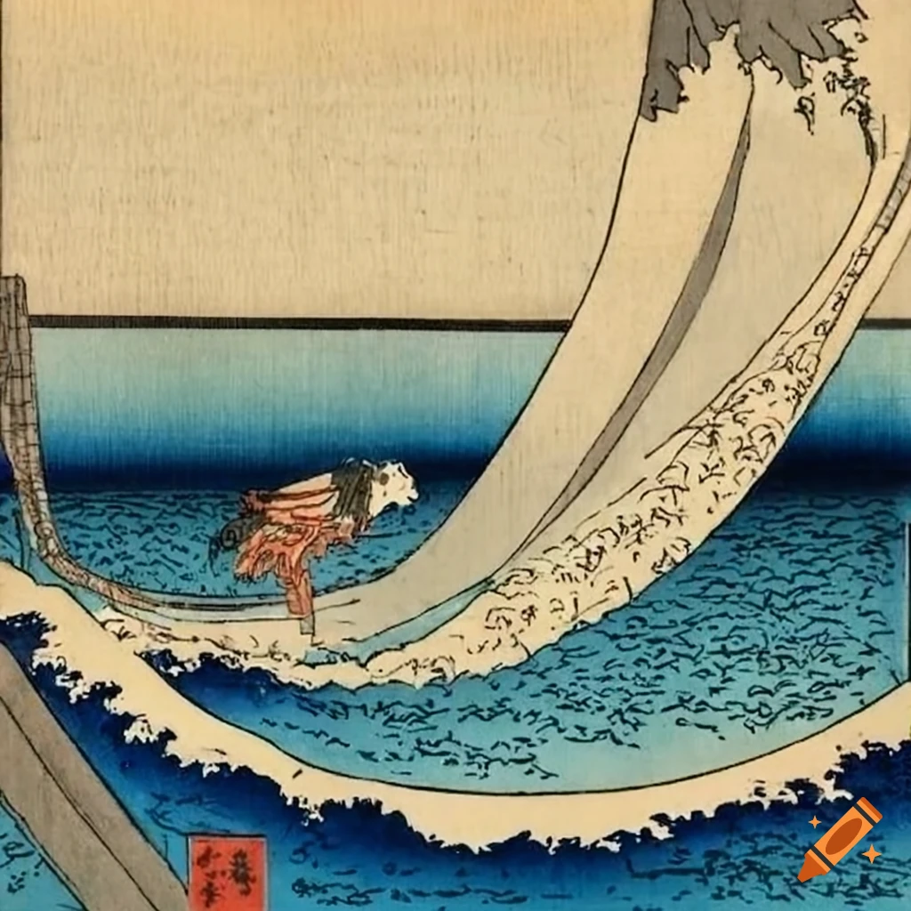 Hiroshige surfing a wave on Craiyon