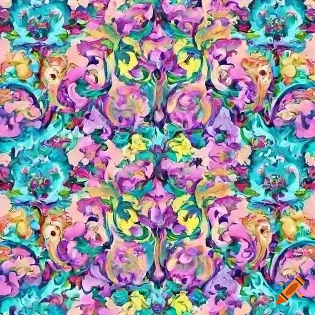 Rainbow pastel rococo floral pattern in oil painting on Craiyon