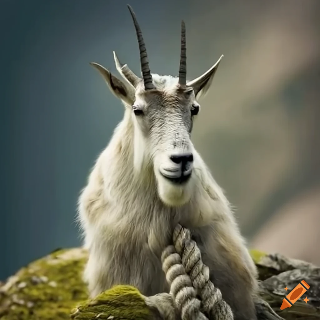 Old mountain goat biting a rope on Craiyon
