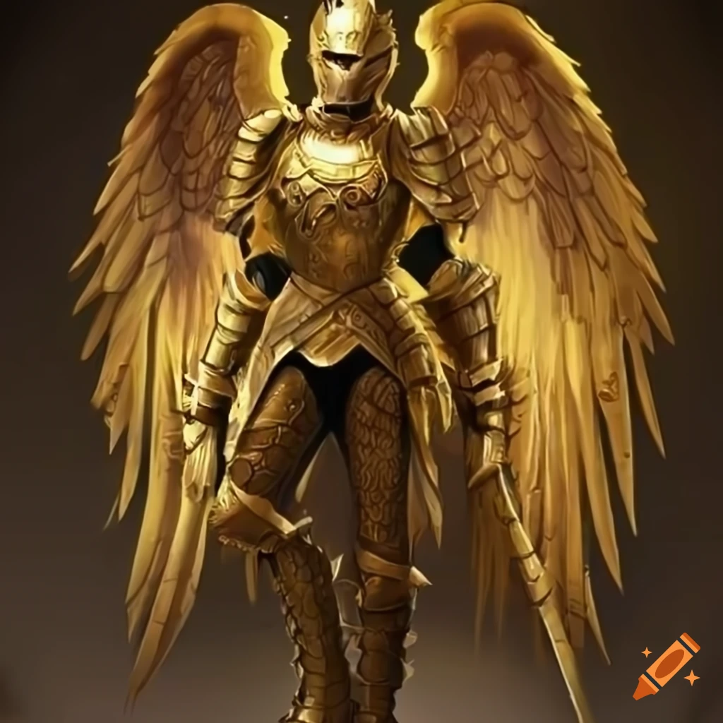 Golden armor with large wings in a dnd setting on Craiyon