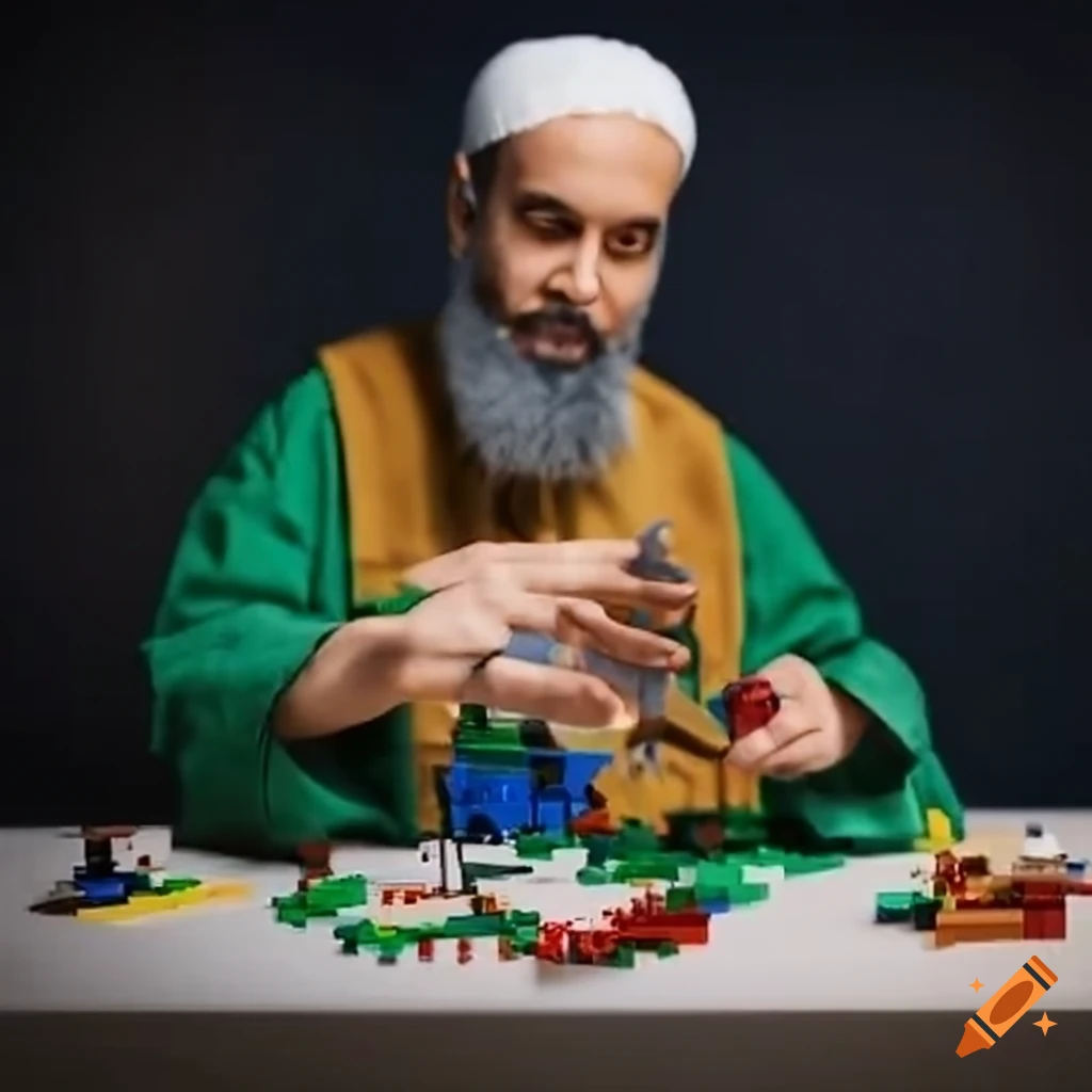 Prophet muhammad playing with lego on Craiyon