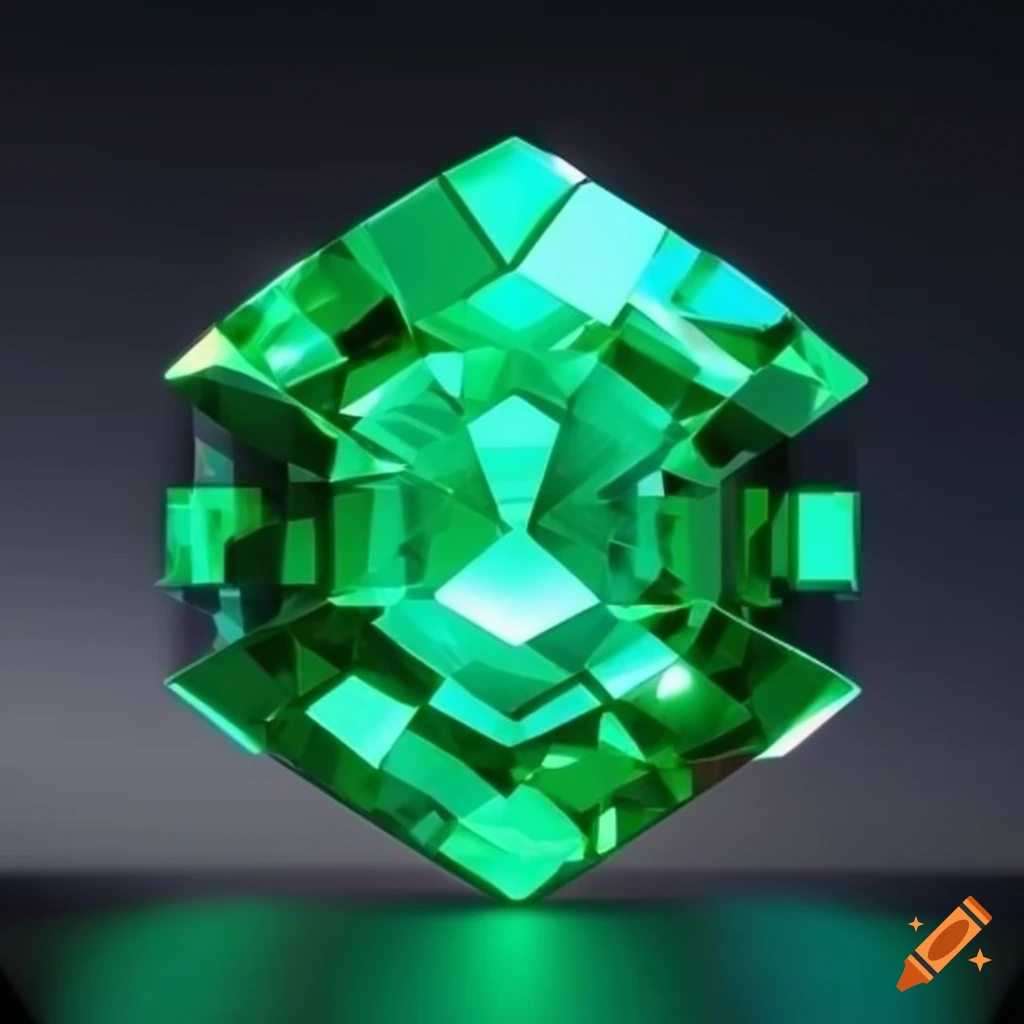 Ethereal green gem with hexagons in futuristic style on Craiyon