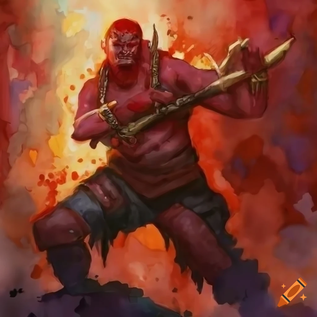 Red human brawler in fantasy mtg art on Craiyon