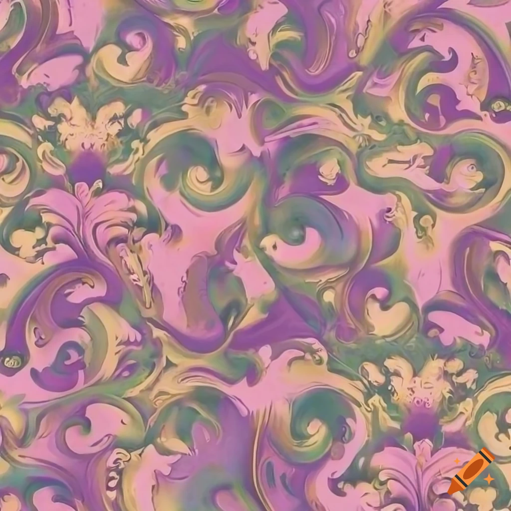 Rococo grotesque pattern with iridescent colors and repeating ...