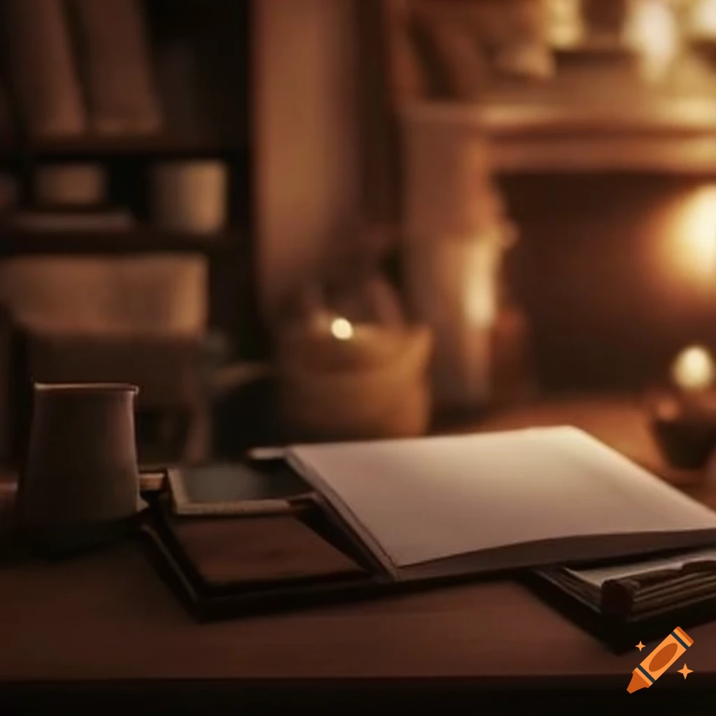 Passionate artist seeking inspiration at a cozy writing nook on Craiyon