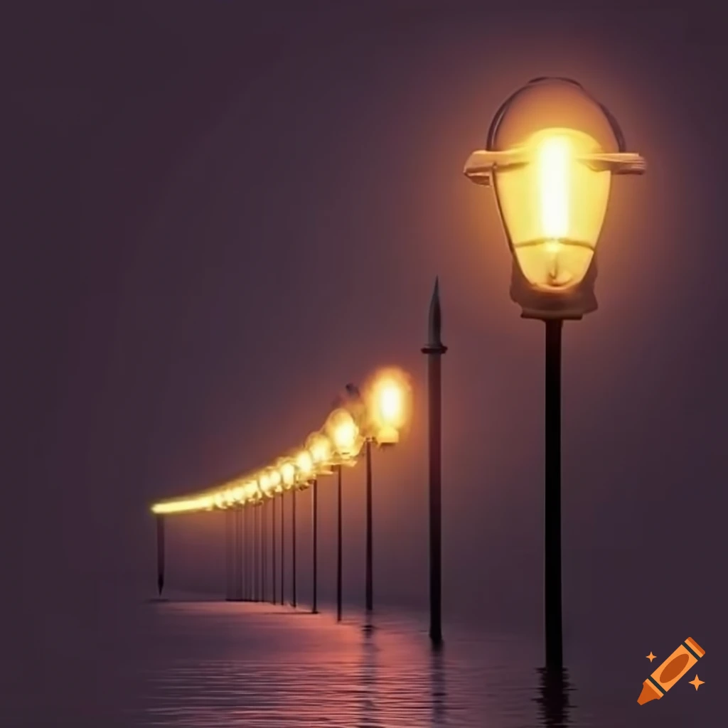 City street view with illuminated street light on Craiyon