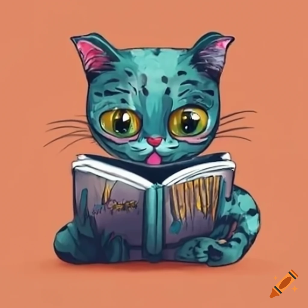 Adorable cat reading a novel on a desk on Craiyon