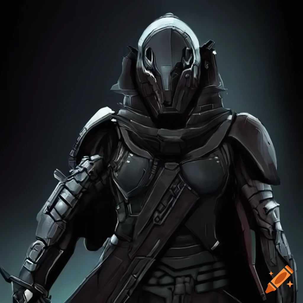 Futuristic bounty hunter in intimidating black armor on Craiyon