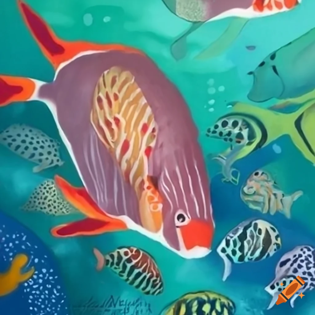 Hawaiian marine life painting on Craiyon