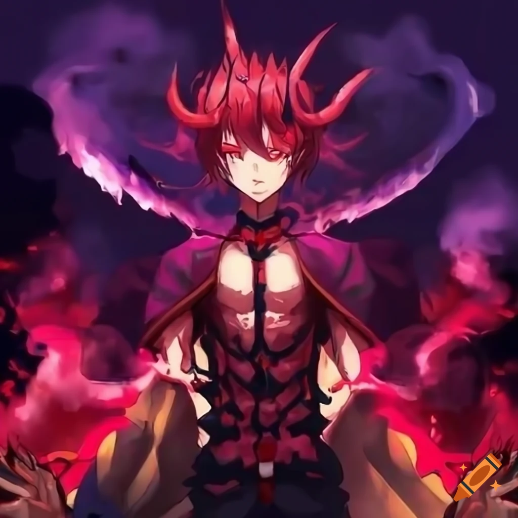 Dynamic anime art of a flamboyant demon guy with an epic background on ...