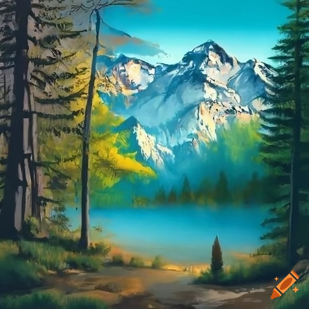 Landscape with trees and a hidden figure in a forest on Craiyon