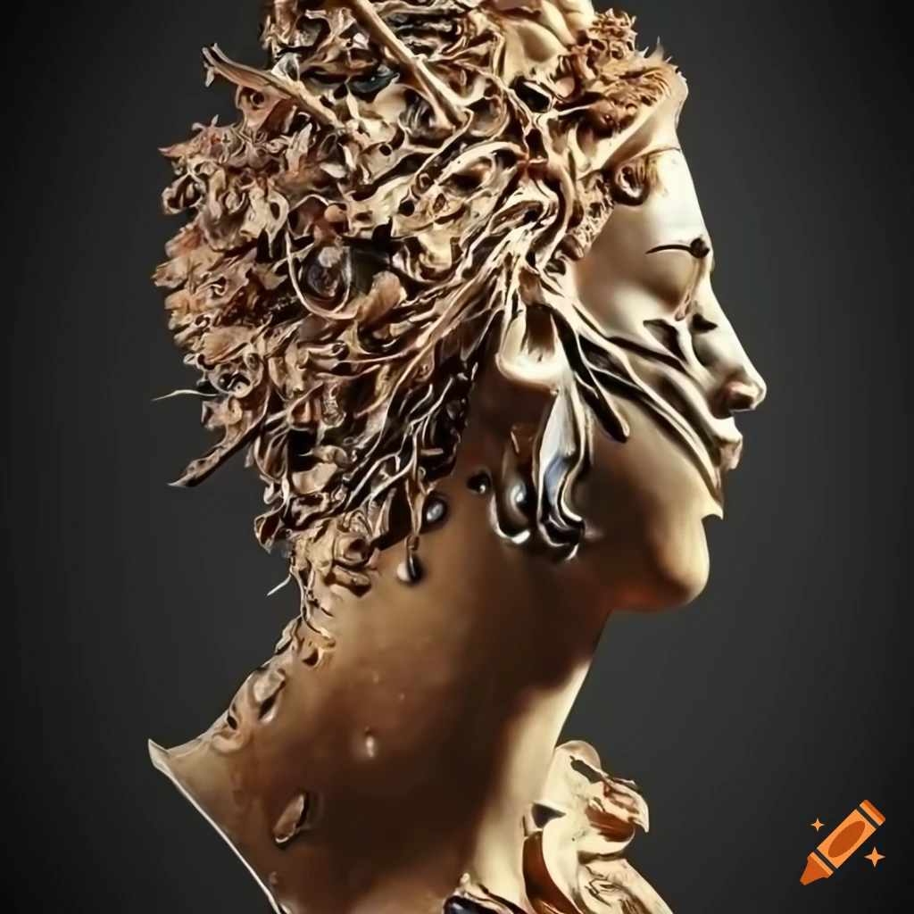 Metal bust with intricate layering and stunning lighting on Craiyon