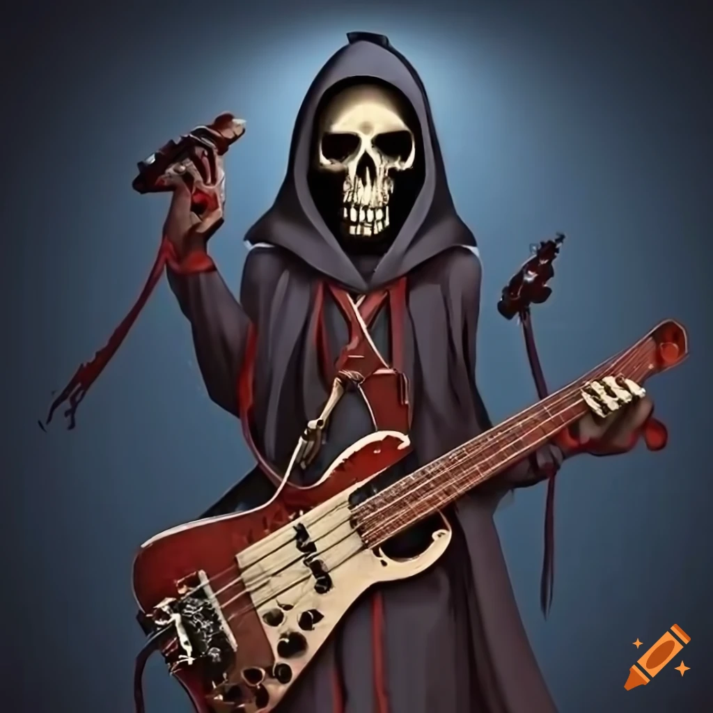 Reaper with a bass guitar on Craiyon