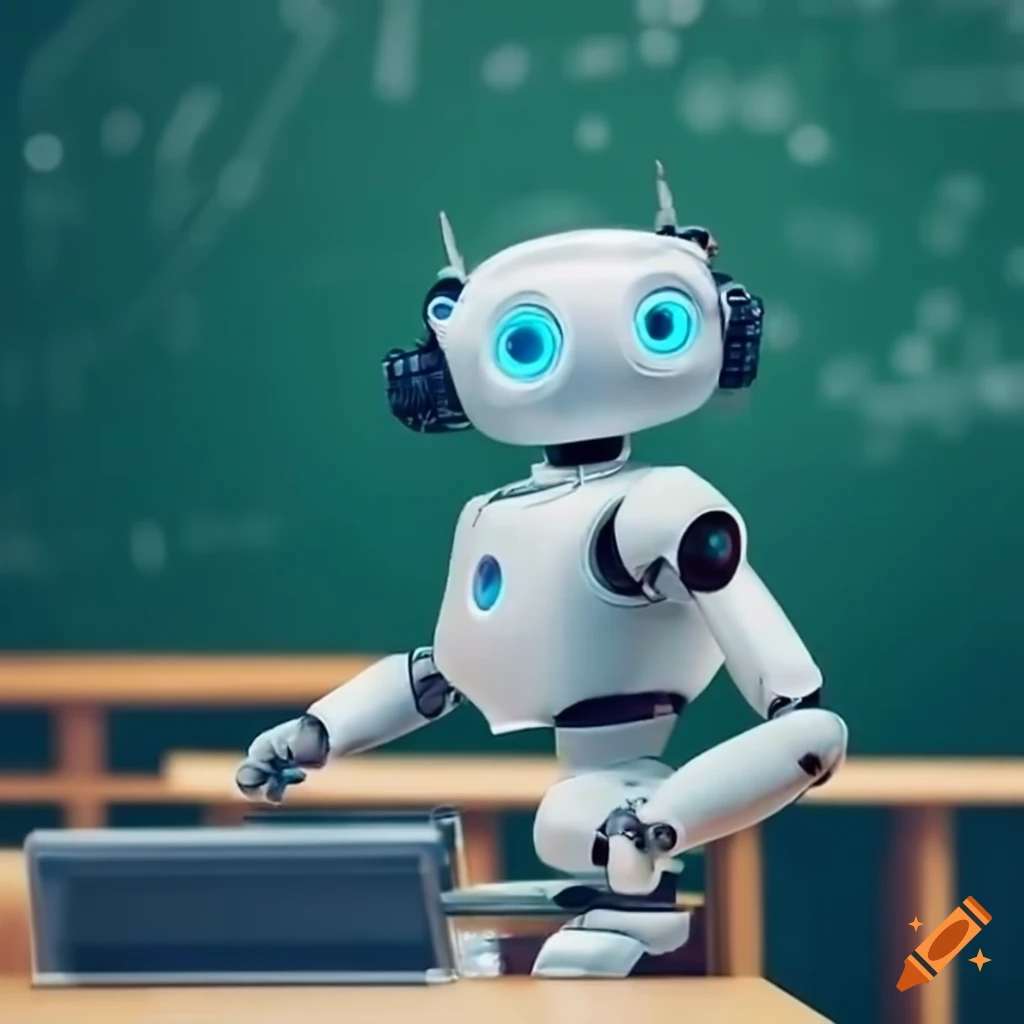 Robot teaching in a classroom on Craiyon
