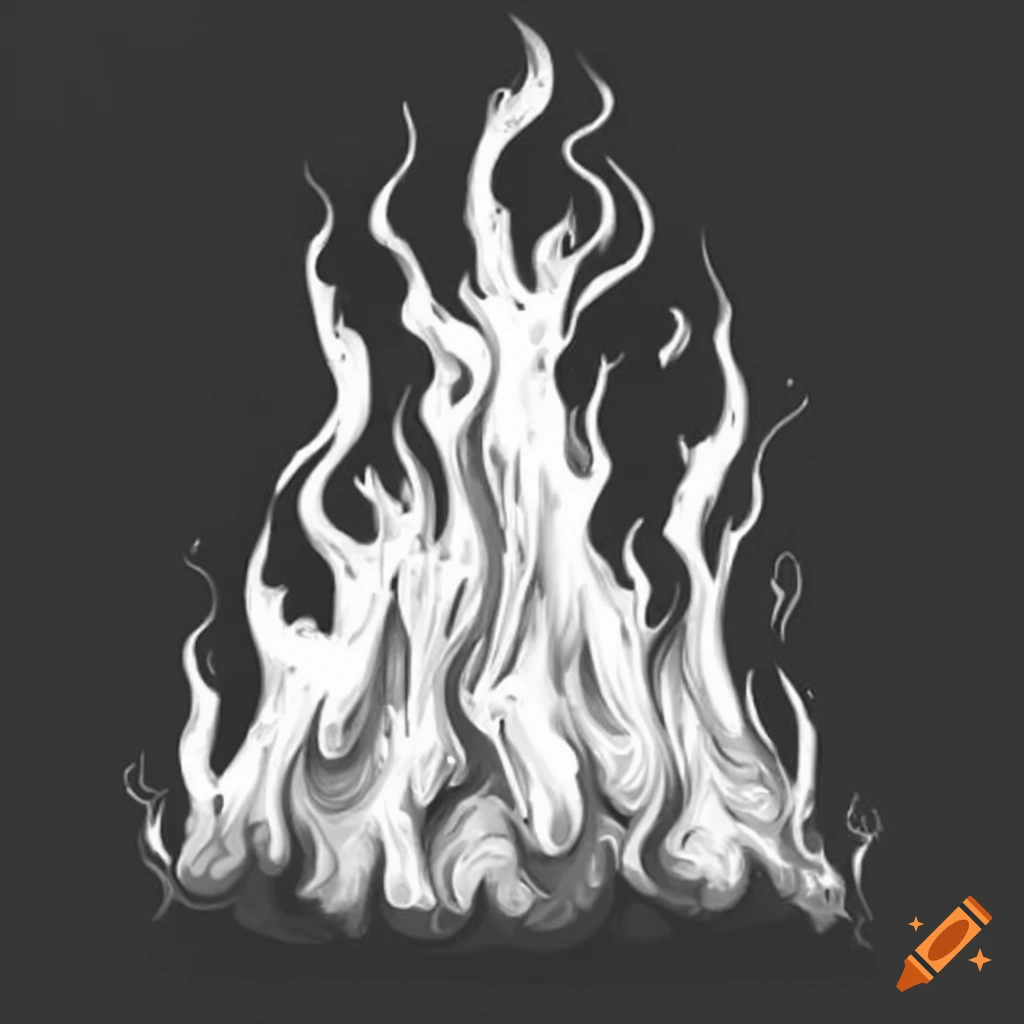 Monochrome sketch of a roaring fire on Craiyon