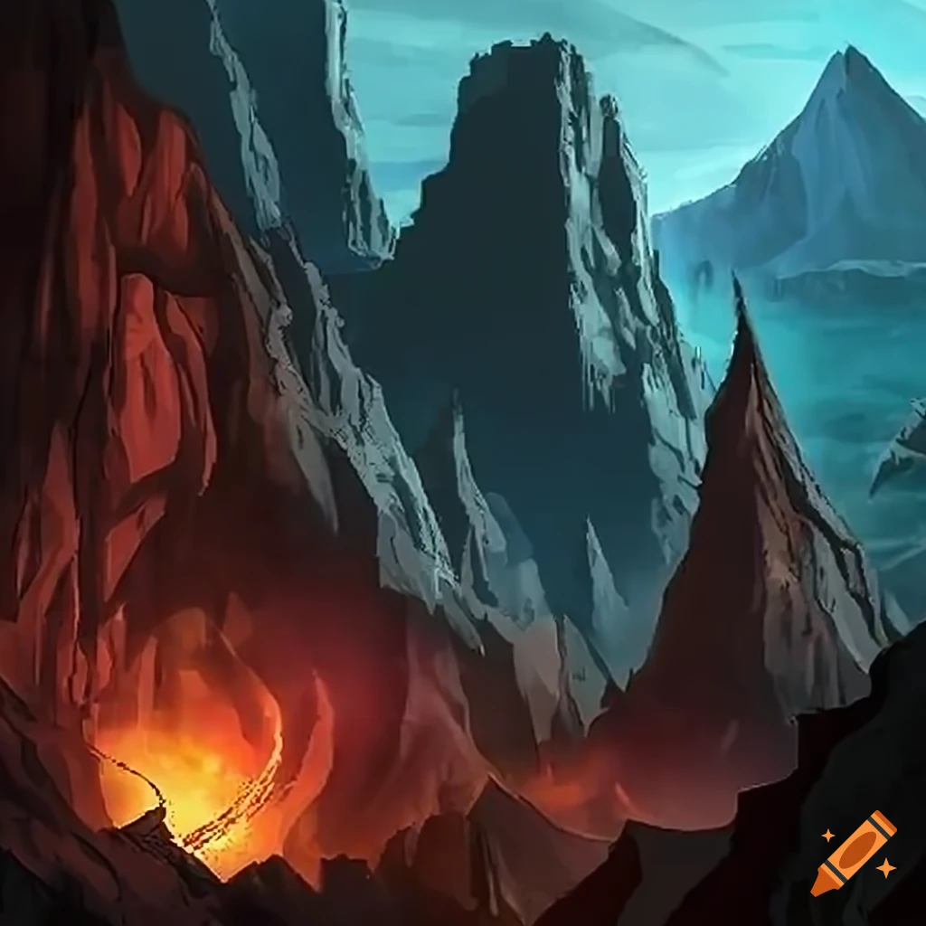 Devil's peak mountain dungeon in a jrpg on Craiyon