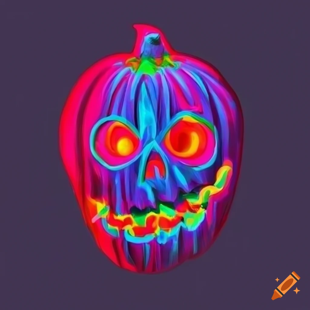 Psychedelic zombie Jack o lantern with vibrant background on Craiyon